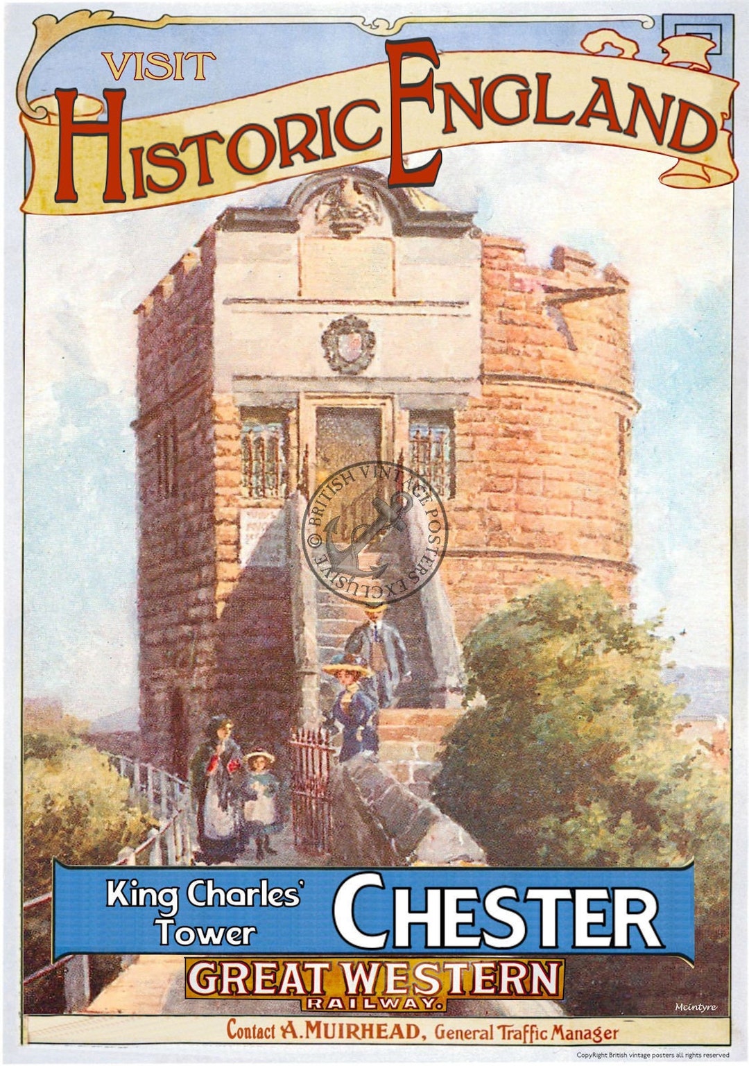 Vintage Railway Poster Chester King Charles' Tower Train Advert Art ...