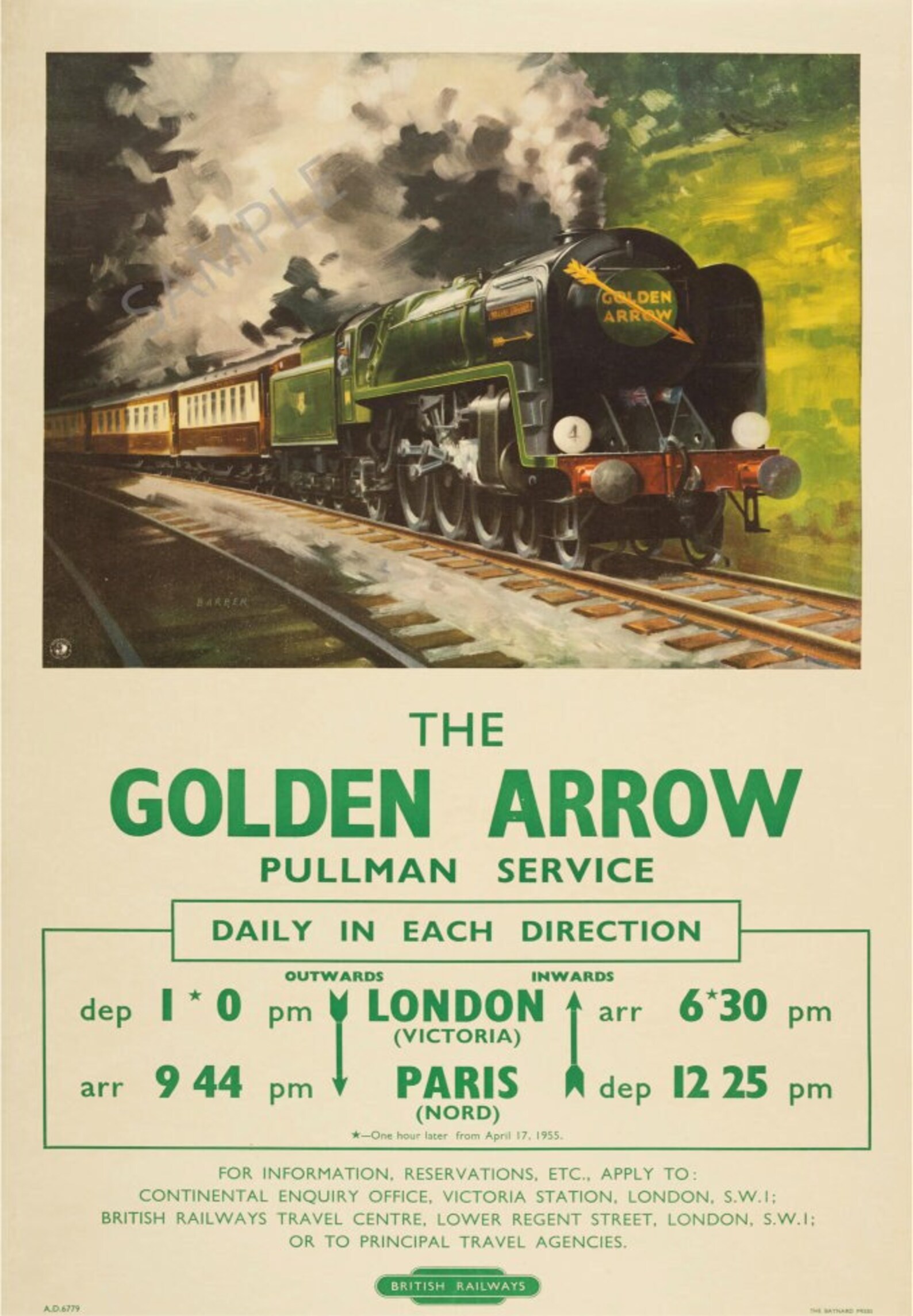 Vintage Railway Poster the Golden Arrow Steam Train Pullman Service ...