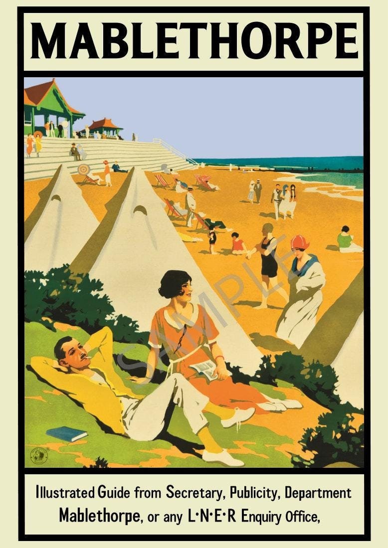 Vintage Railway Poster Mablethorpe Beach Art Deco Couple Holidays Print ...