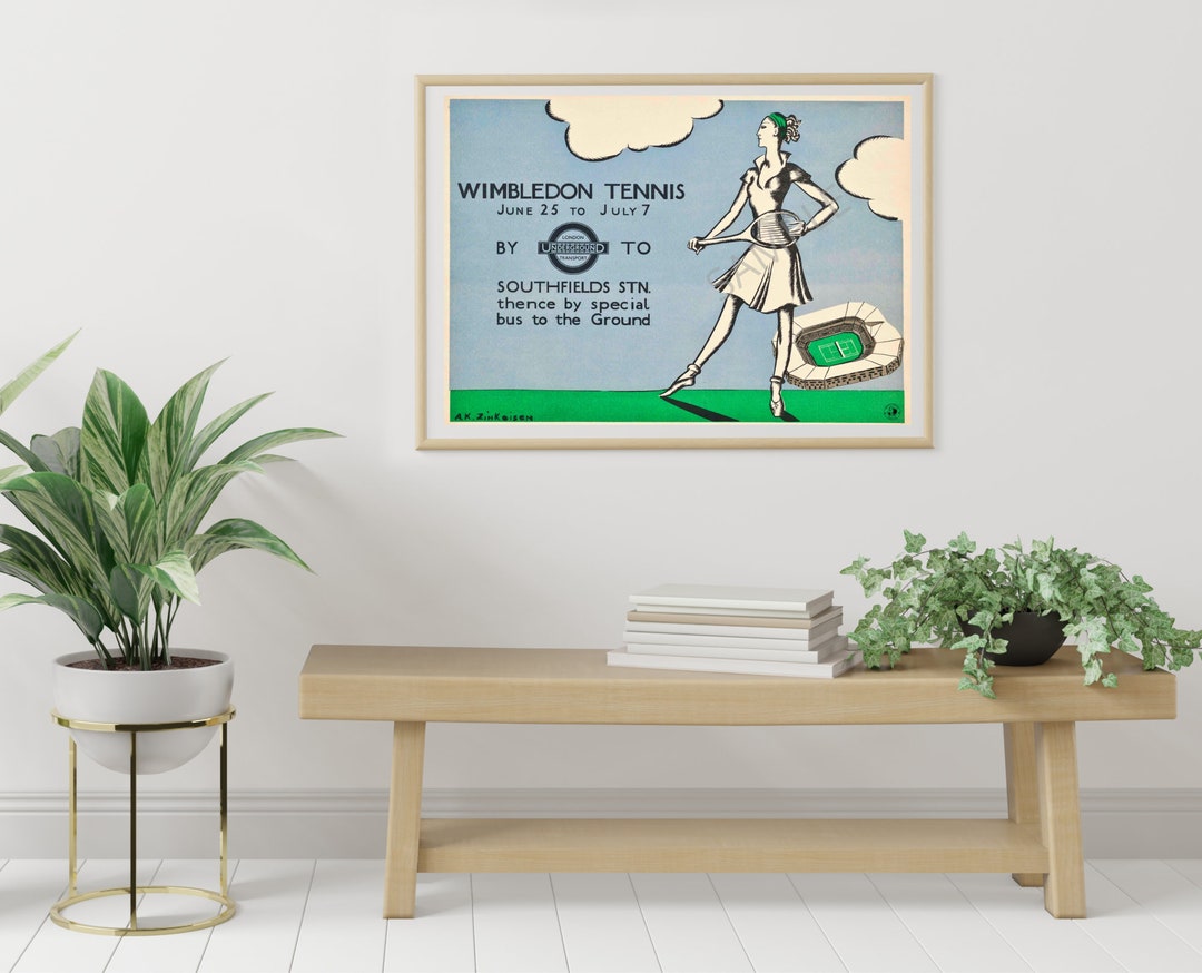 Art Deco Vintage Tennis Poster Wimbledon Women's Lawn - Etsy