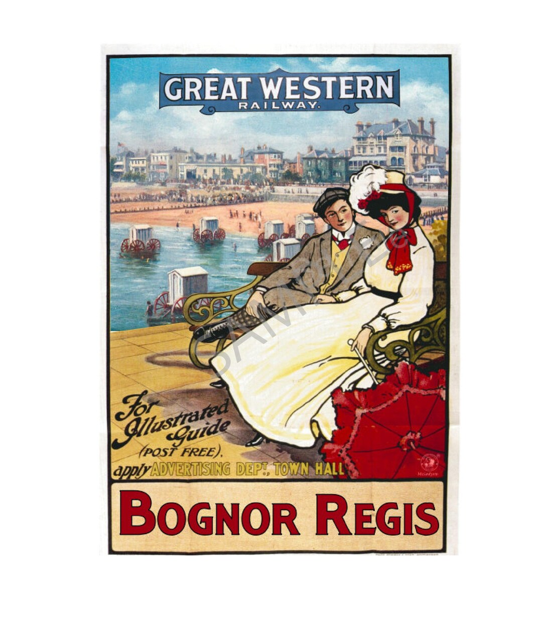 Vintage Railway Poster Bognor Regis Great Western Home Decor Art Print ...