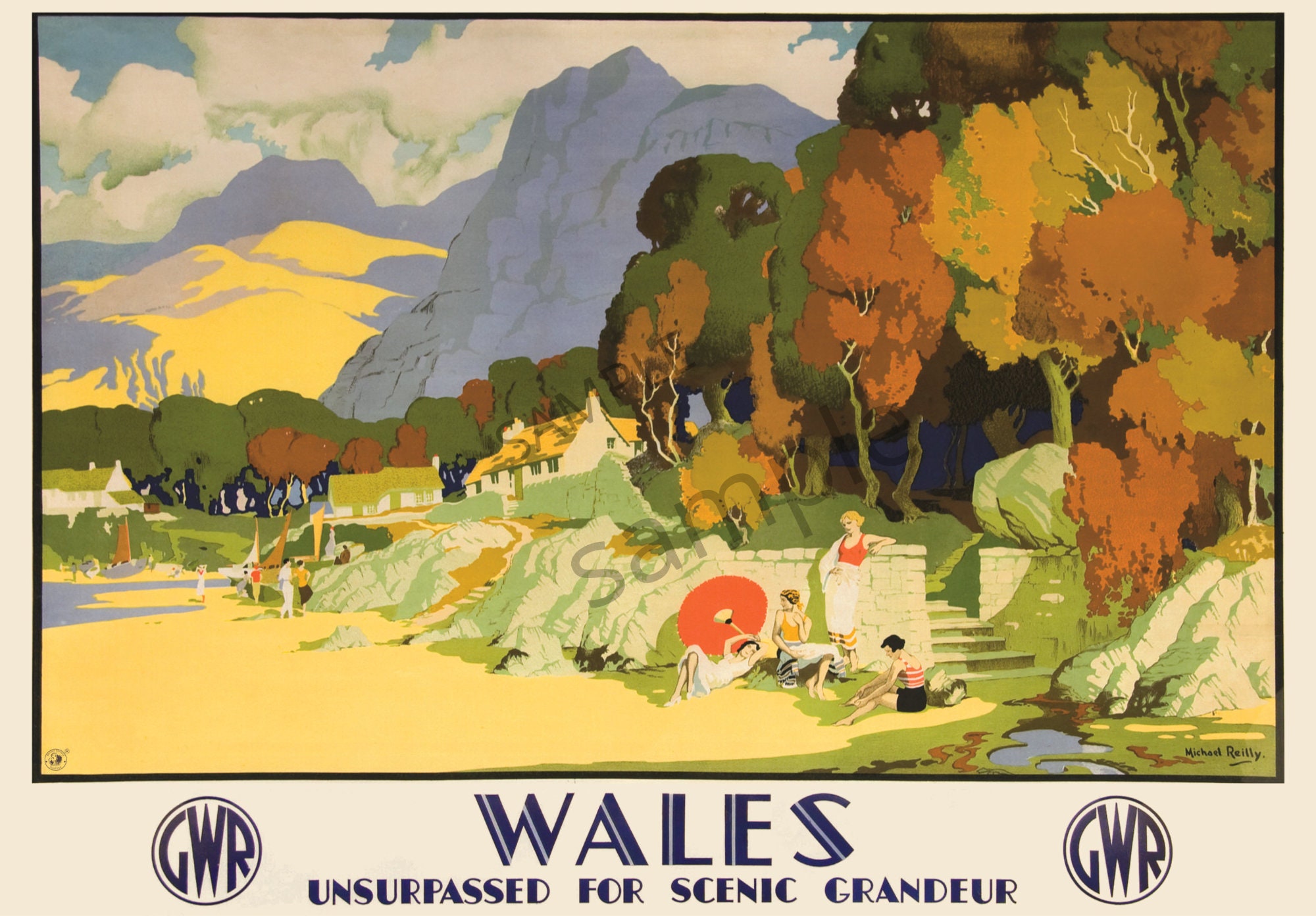 Art Deco Poster Wales Vintage Railway Art Print Welsh Train Travel ...