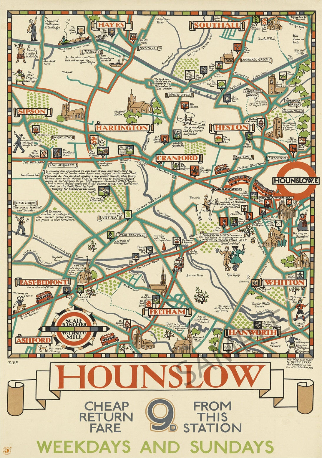Vintage Poster London Underground Map Hounslow Train Stations - Etsy UK