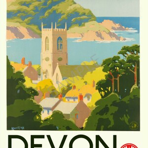 Vintage Railway Poster Devon Railwayana Gwr Rail Train Travel Ad Art ...