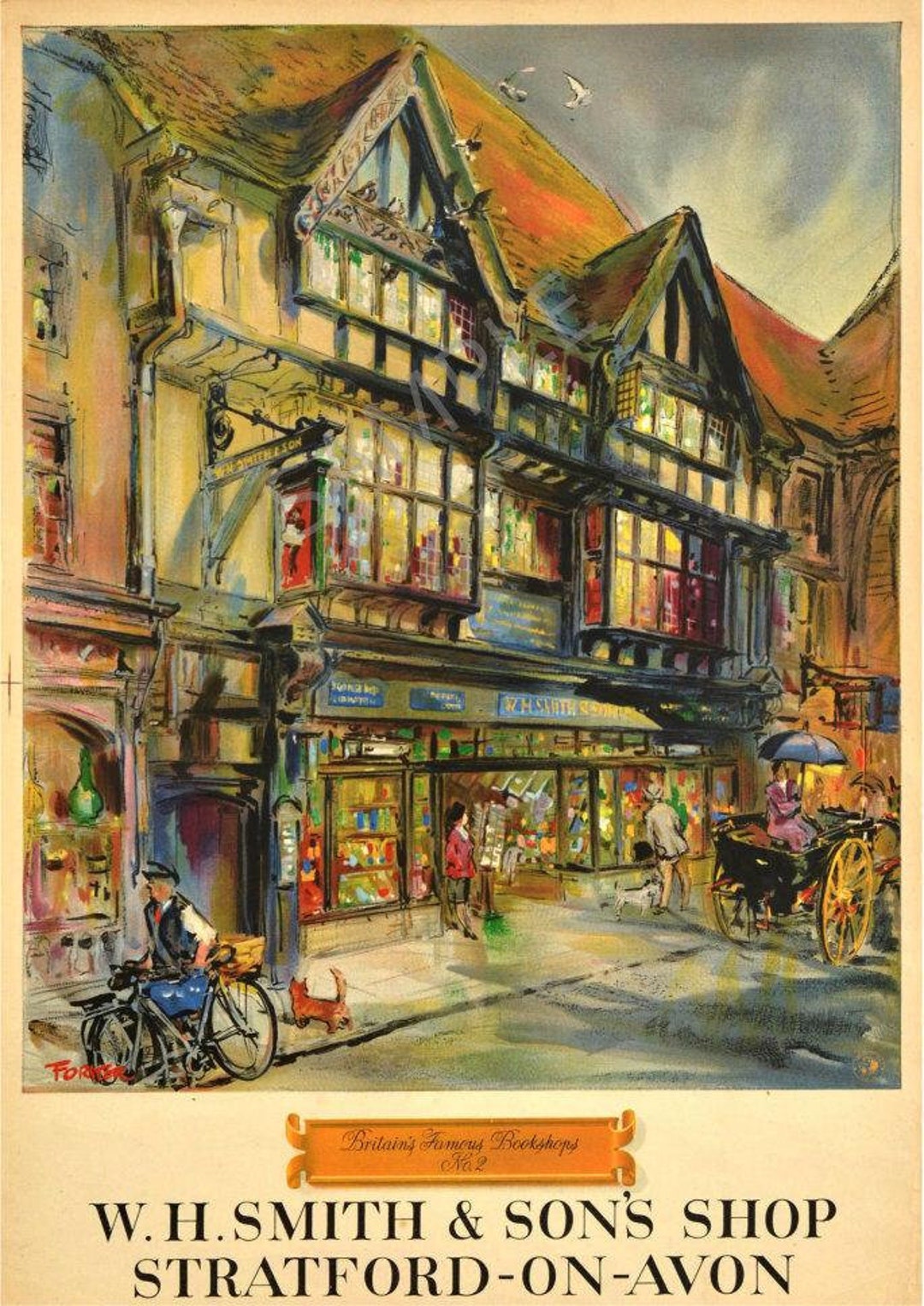 Vintage W.H. Smith Bookshop Art Print - Stratford Upon Avon - Etsy UK