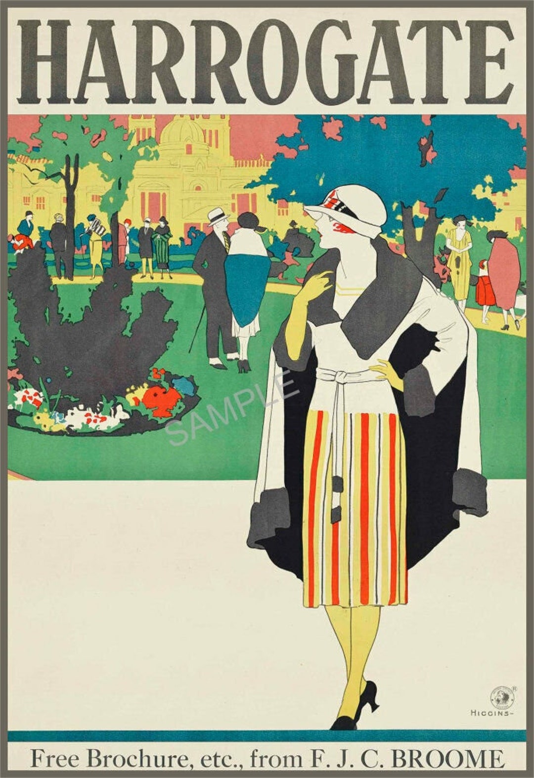 Vintage Railway Poster Harrogate Yorkshire 30s Advert Art Deco Woman A3 ...