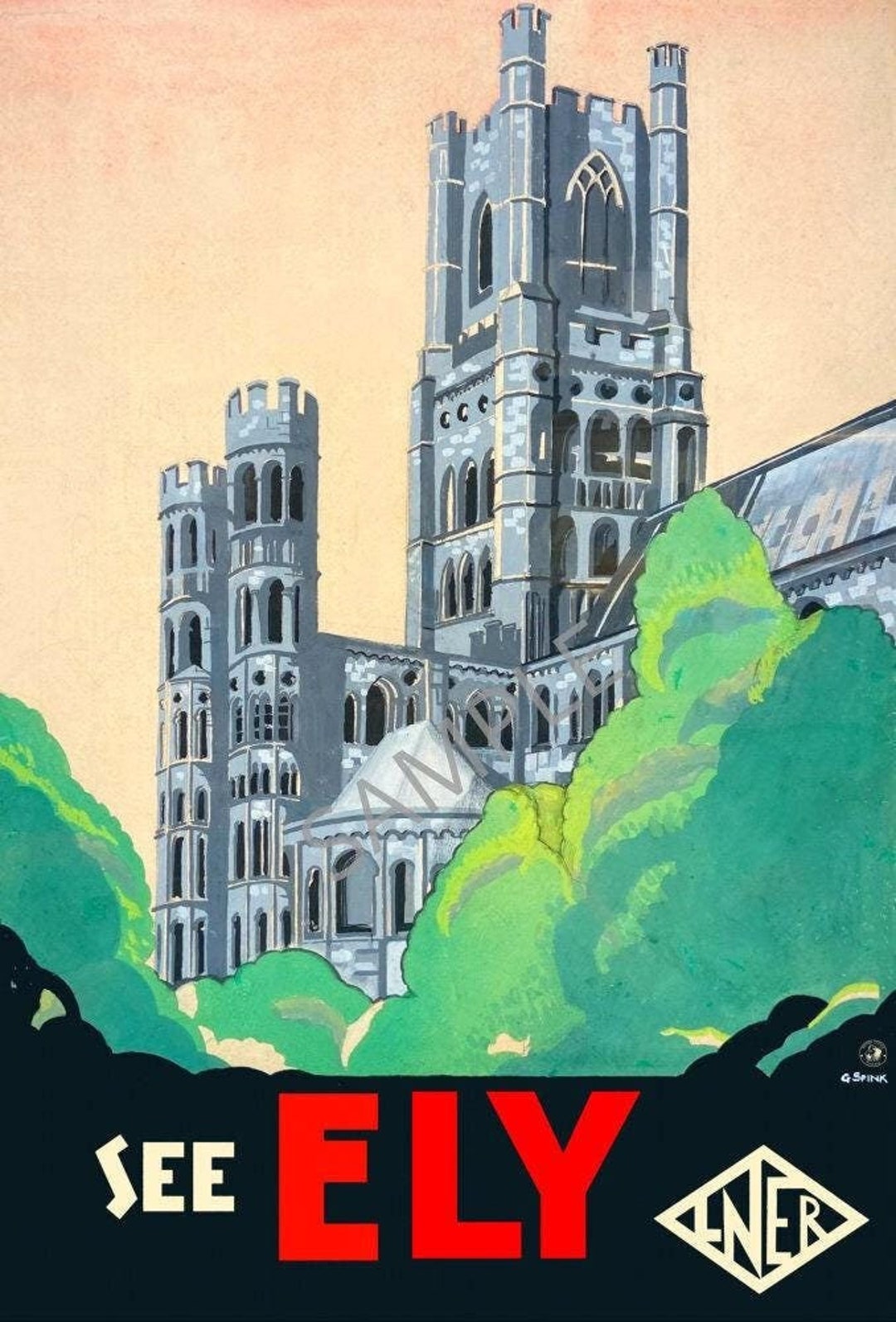 See Ely Cathedral LNER Railway Vintage Poster Print Cambridge A3 A4 - Etsy