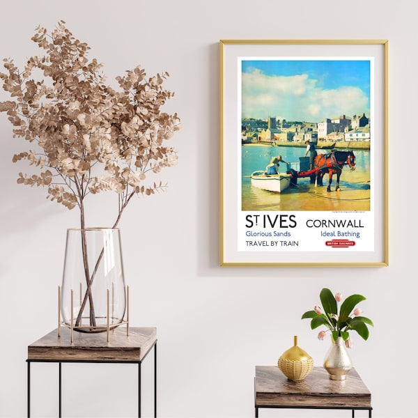 Cornish Vintage Railway Poster Cornwall Art Deco Seaside Beach Scene ...