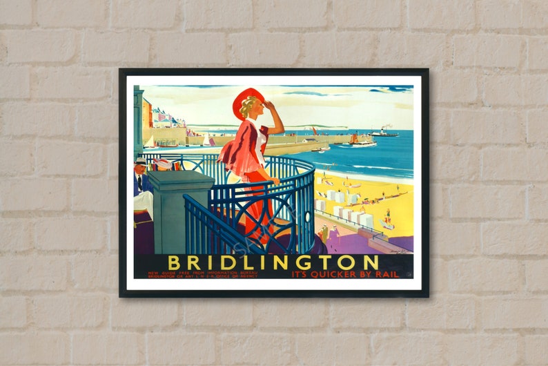 Vintage Railway Poster Bridlington Seafront Beach Yorkshire Art Deco ...