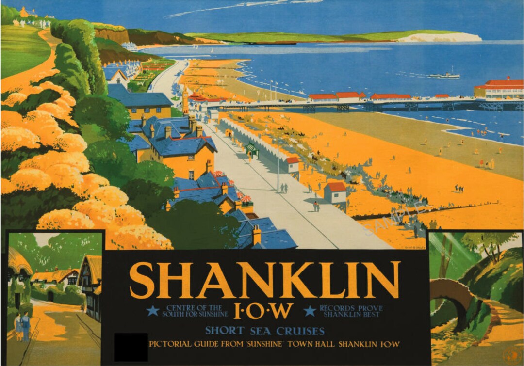 Vintage Railway Poster Shanklin Pier Isle of Wight Holiday Advert Print ...