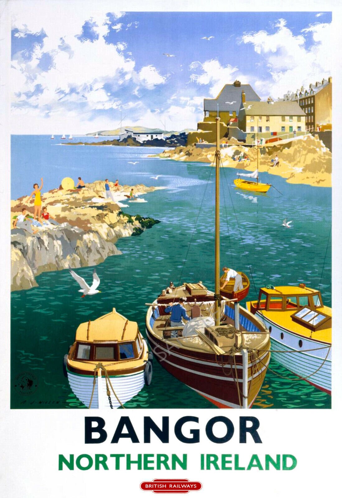 Vintage Railway Poster Bangor Harbour Northern Ireland Ni - Etsy