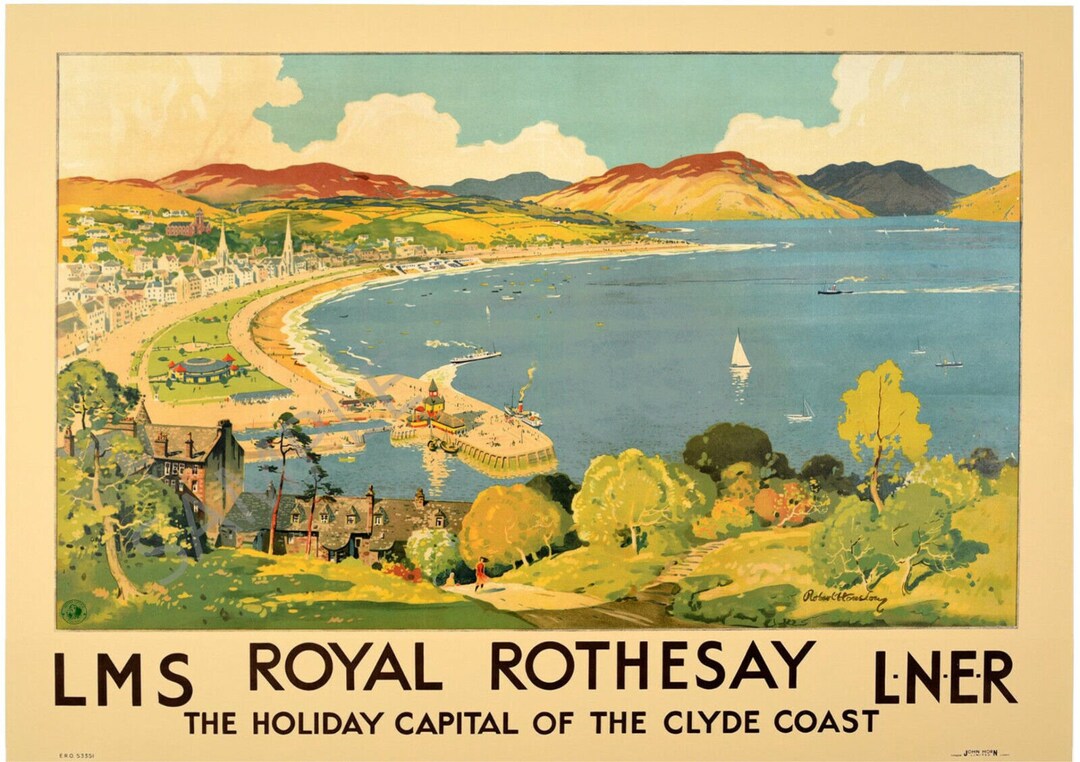 Vintage Railway Poster Rothesay Clyde Coast Scotland Train Wall Art ...