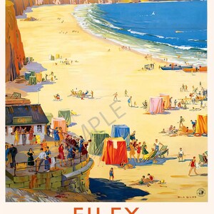 Vintage Railway Poster Filey Yorkshire Seaside Holiday Ad Art Deco ...