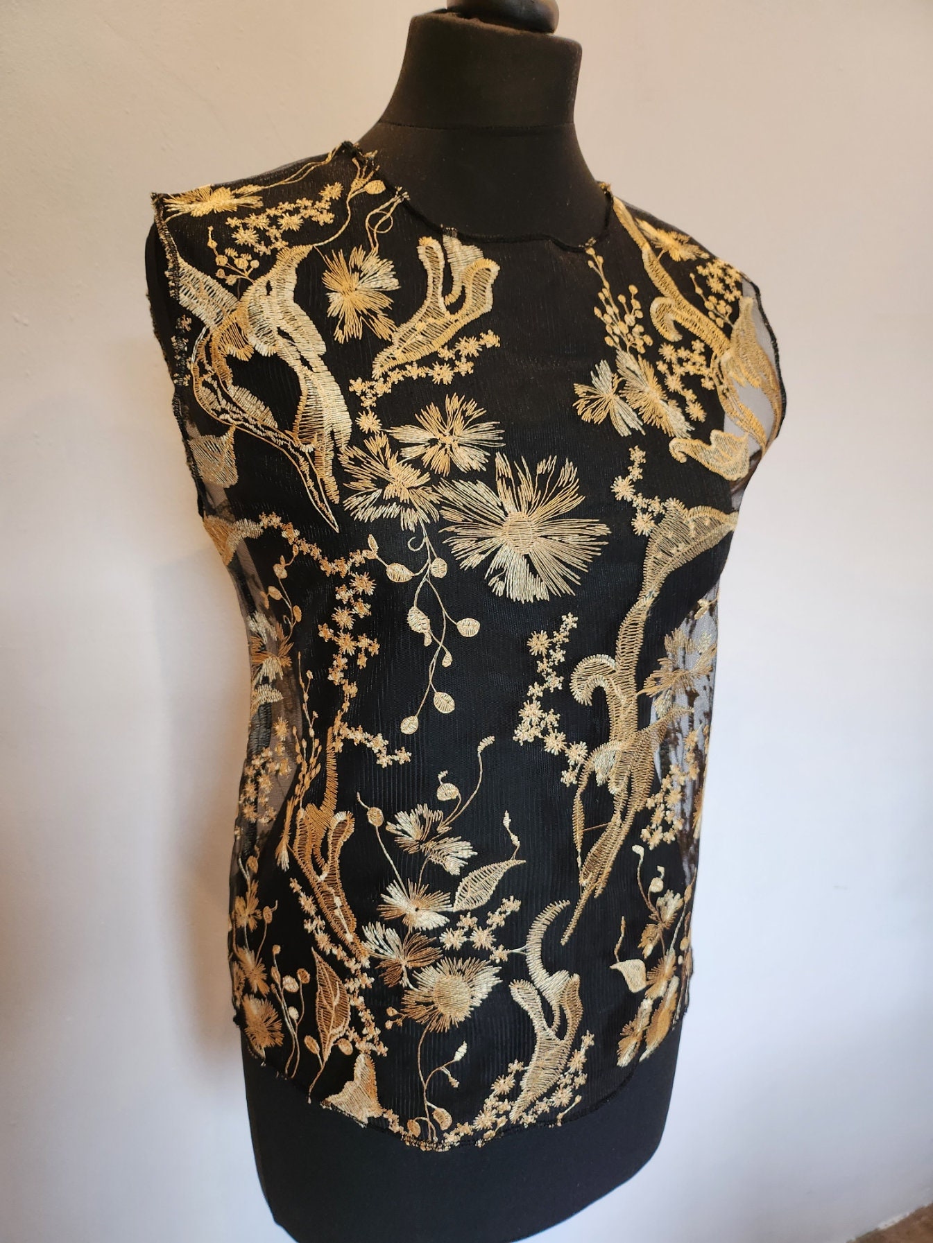 Black and Gold Embroidered Mesh Evening Party Top Christmas Lace Net - Etsy