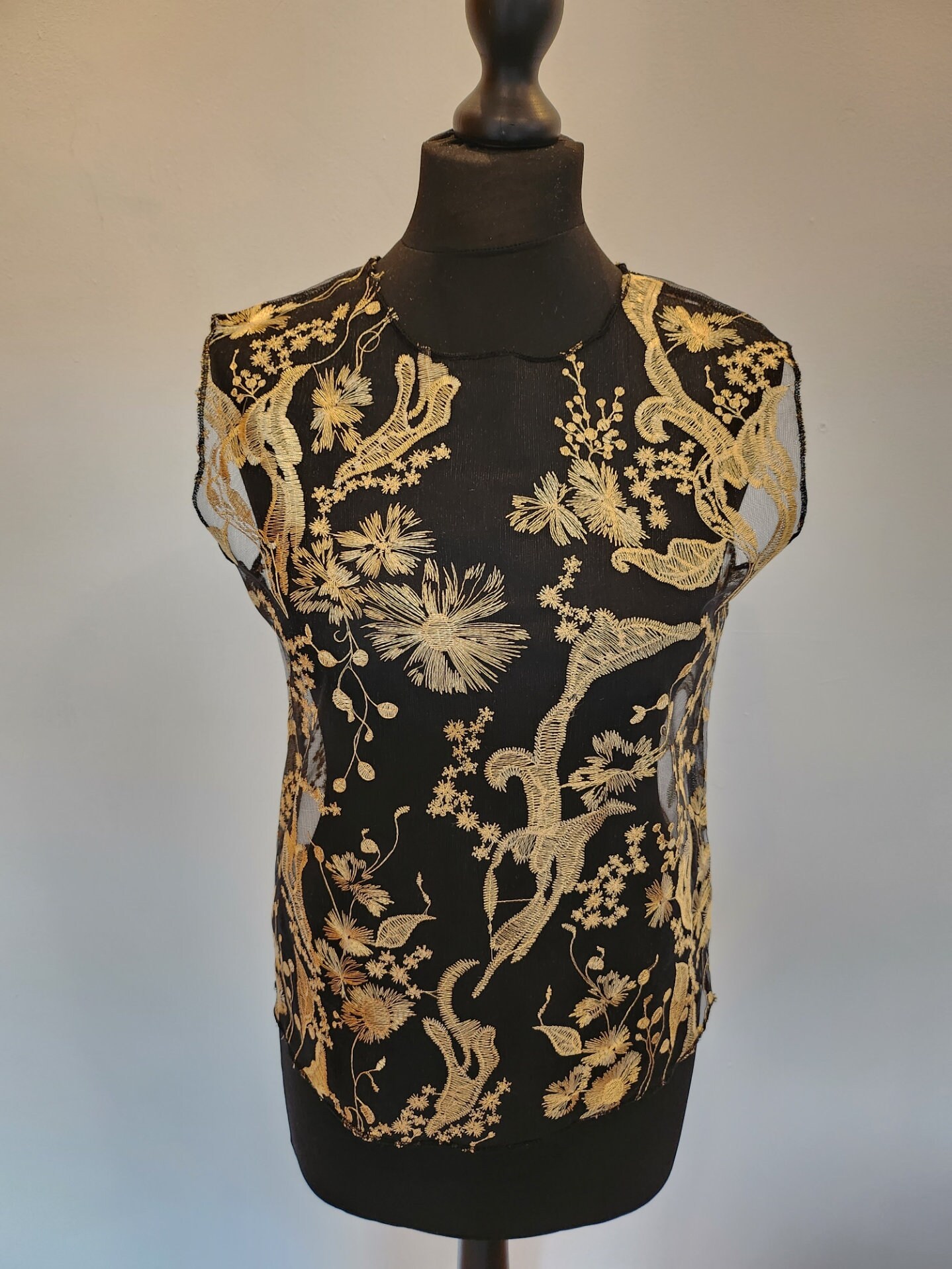 Black and Gold Embroidered Mesh Evening Party Top Christmas Lace Net - Etsy