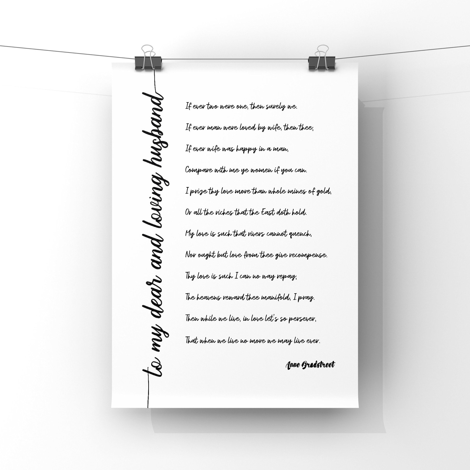 To My Dear and Loving Husband Poem by Anne Bradstreet Poster - Etsy