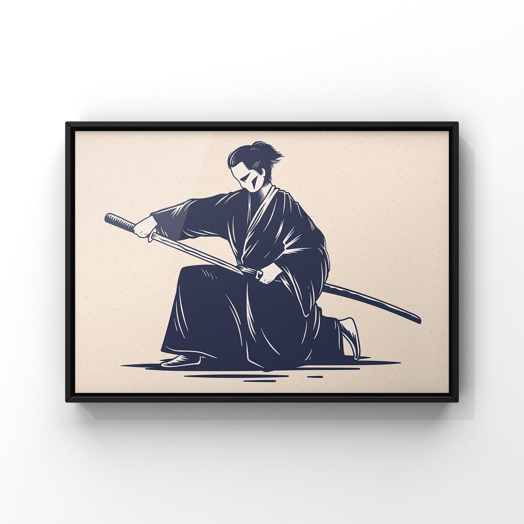 Japanese Samurai Poster Print | Blue Samurai Wall Art | Boho ...