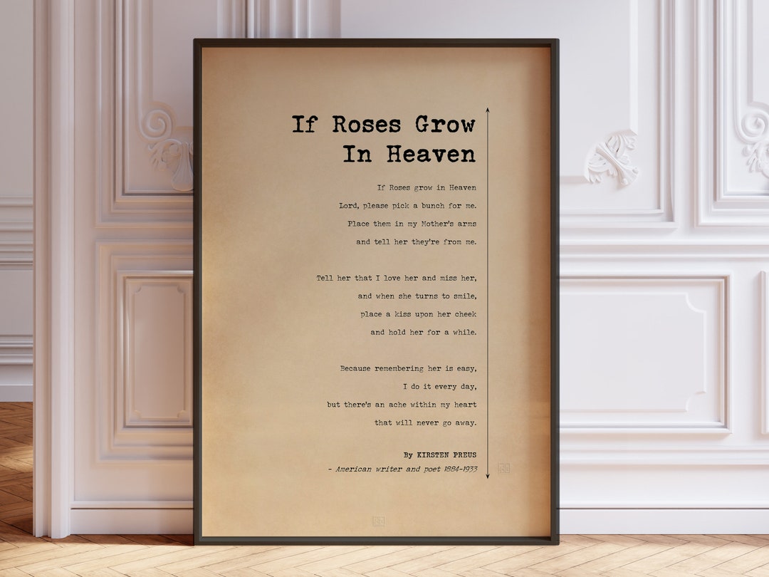 If Roses Grow in Heaven Poem in Loving Memory Poetry Wall Art Funeral ...