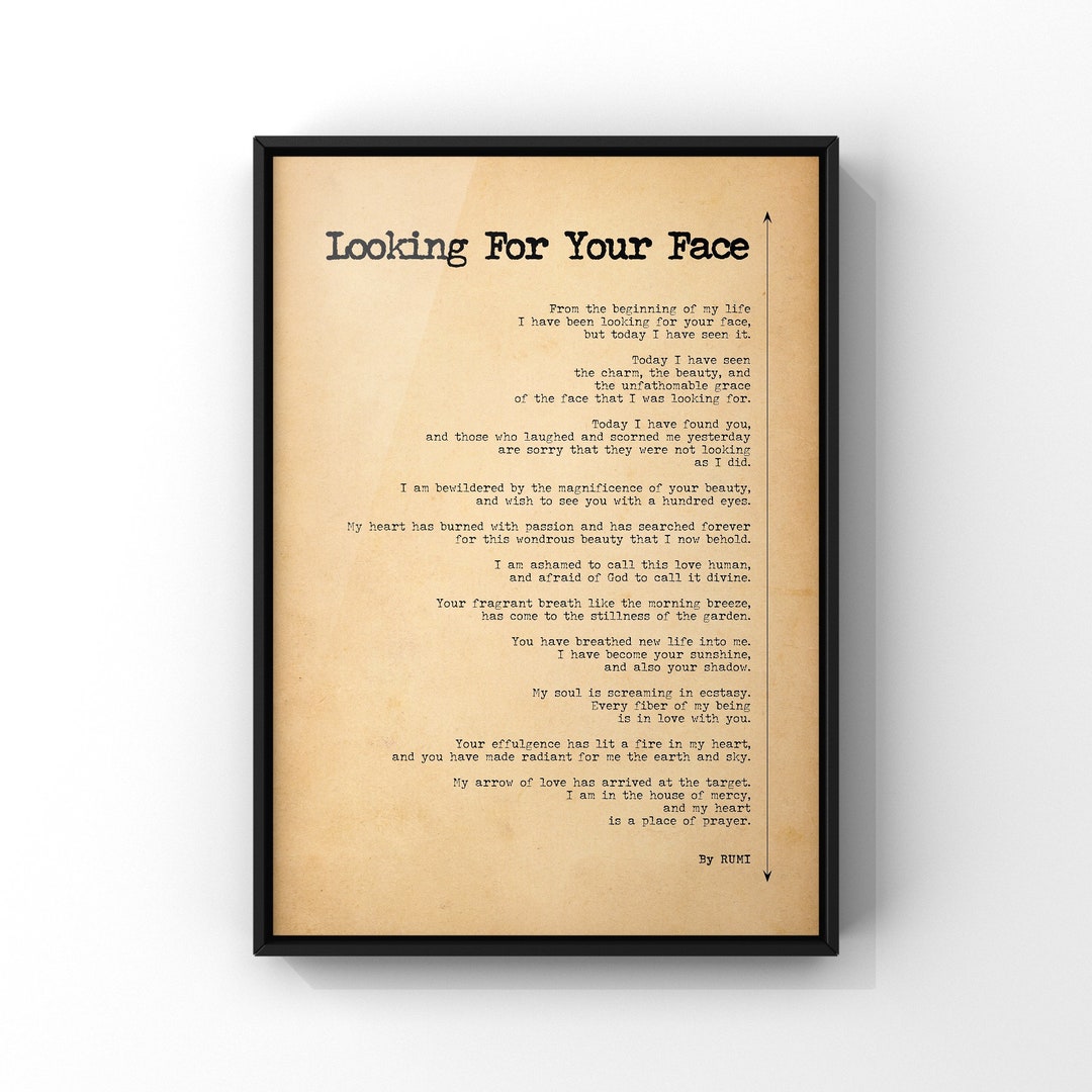 Looking for Your Face Poem by Rumi Poster Print Love Poetry Love Poem ...