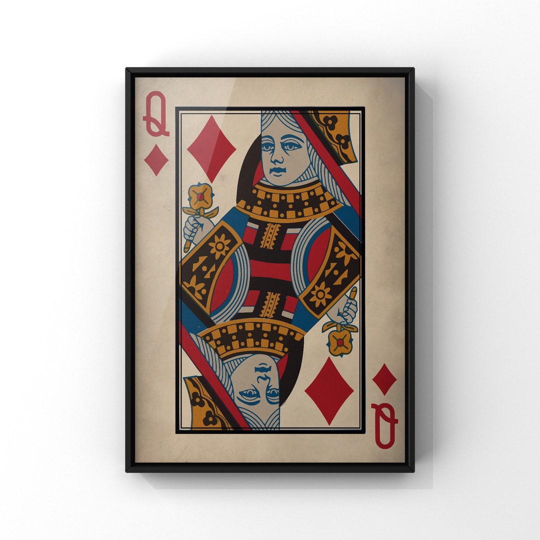 Queen of Diamonds Poster Print, Vintage Playing Cards Wall Art Print ...
