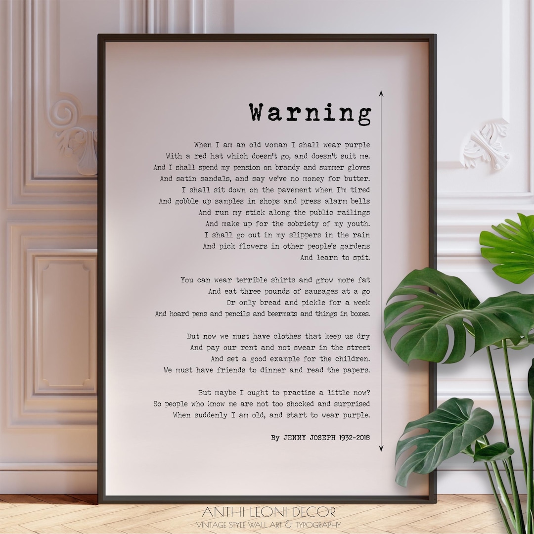 Red Hat Society Poem Poem Warning Poem Print Jenny Joseph When I Grow ...