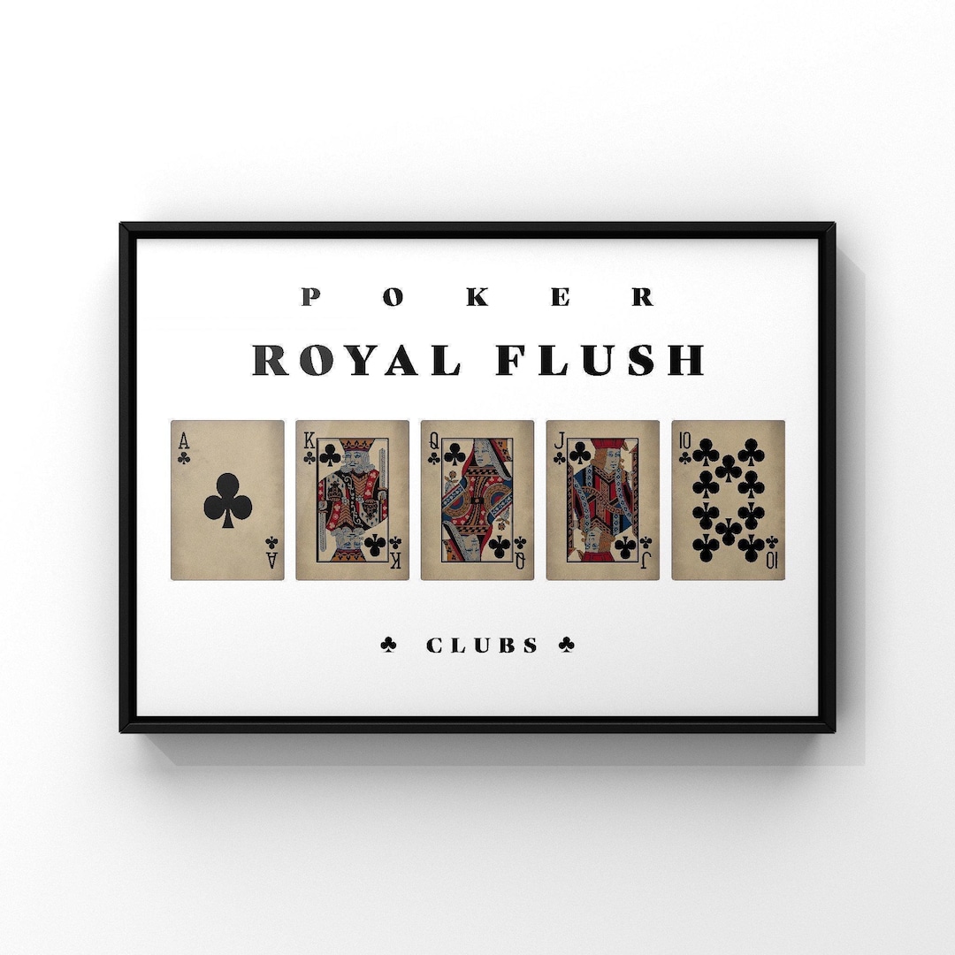 Royal Flush Clubs Poster - Poker Hand Wall Art Print, Games Room Decor ...