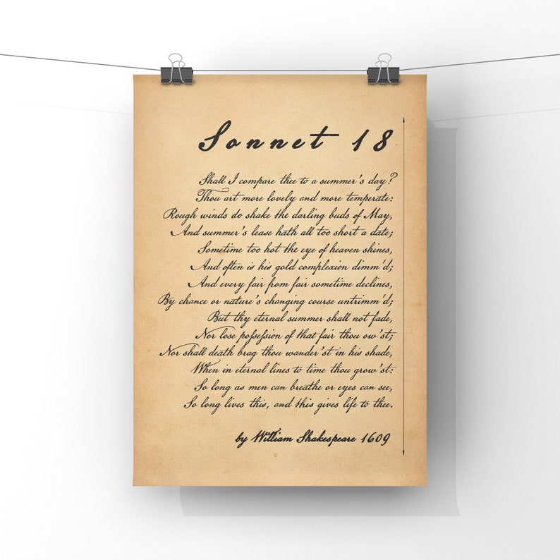 Sonnet 18 Poem by William Shakespeare Poster Print Popular - Etsy