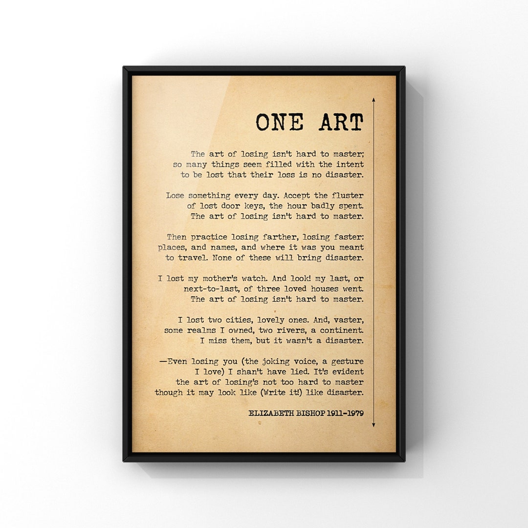 One Art Poem by Elizabeth Bishop Poster Poem About - Etsy UK