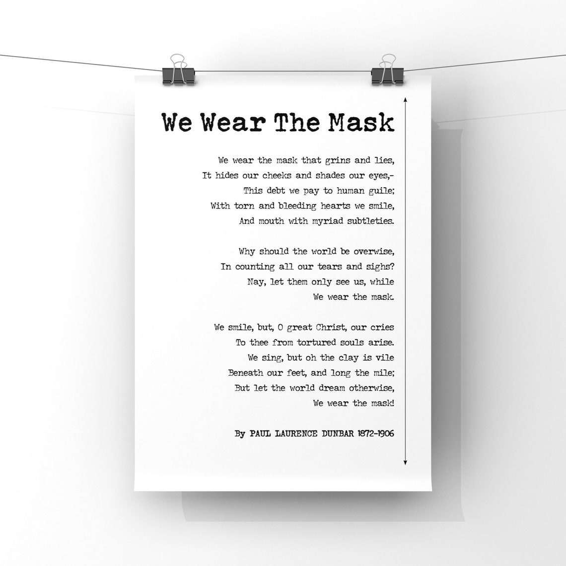 We Wear The Mask Poem By Paul Laurence Dunbar Poster Print | Etsy