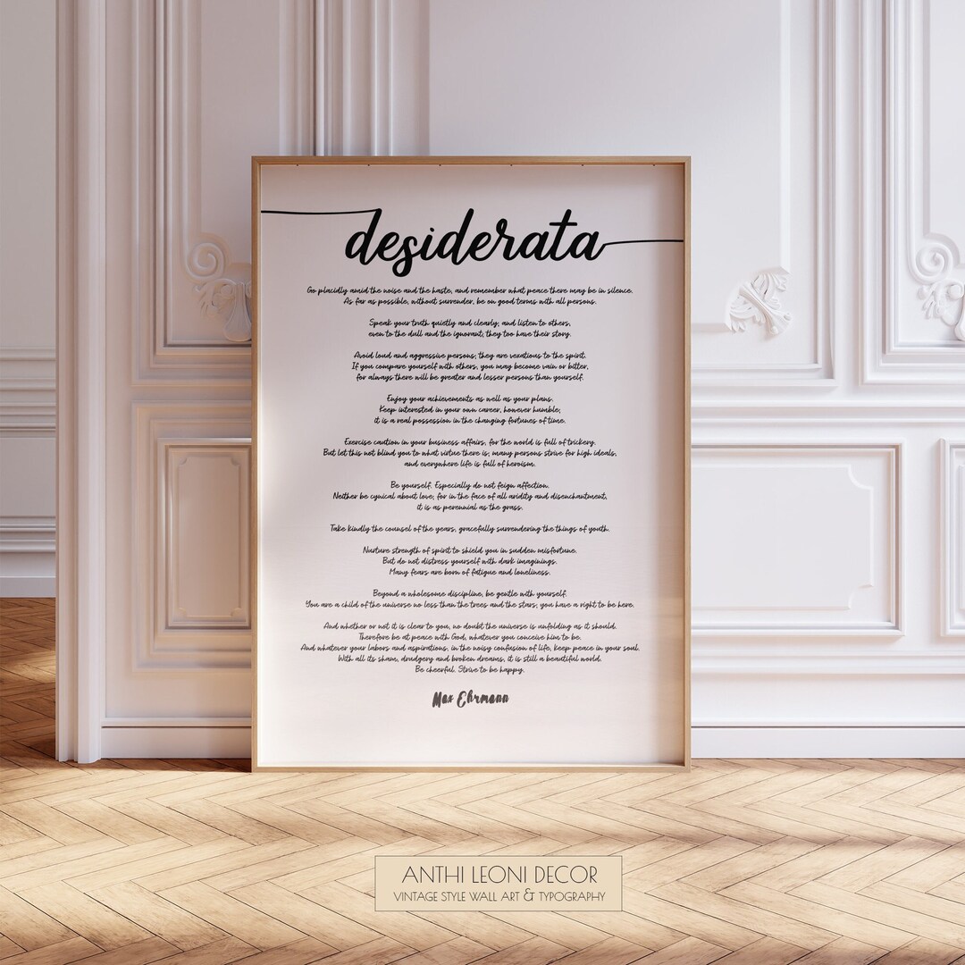 Go Placidly Poem Desiderata Poem Print in Script Font by Max Ehrmann ...