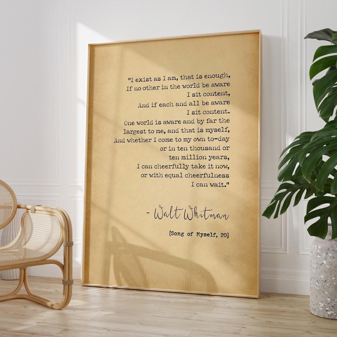 Walt Whitman Poem Print - I Exist as I Am Literary Quote, Inspirational ...