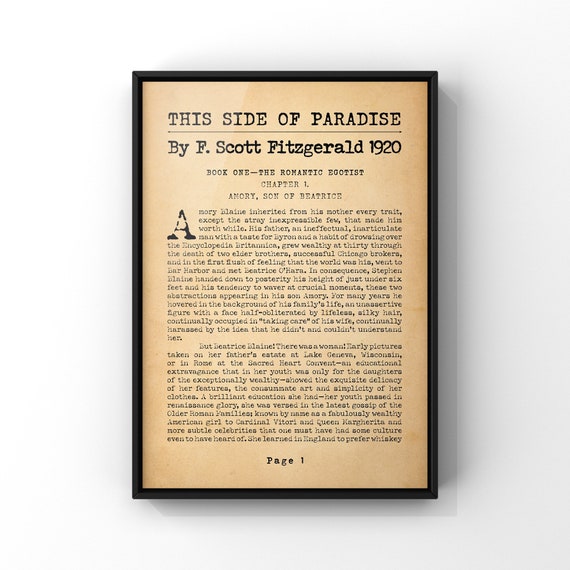 This Side of Paradise Book Page Print by F Scott Fitzgerald - Etsy
