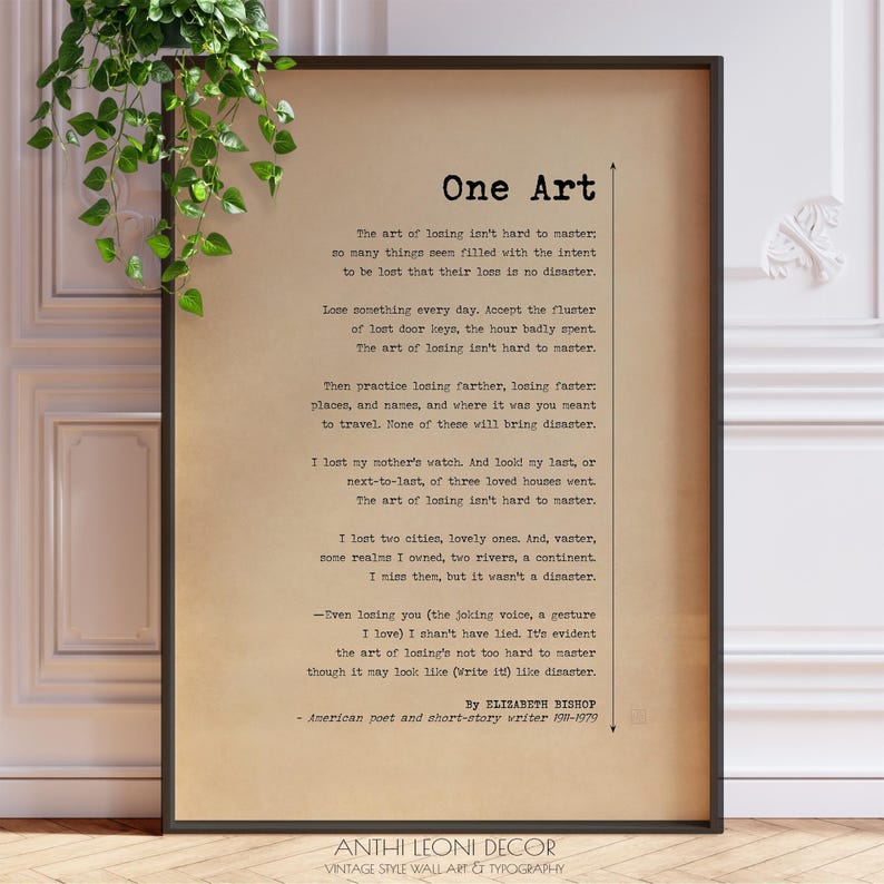 Elizabeth Bishop 'one Art' Poem Print - Literary Wall Art - Etsy