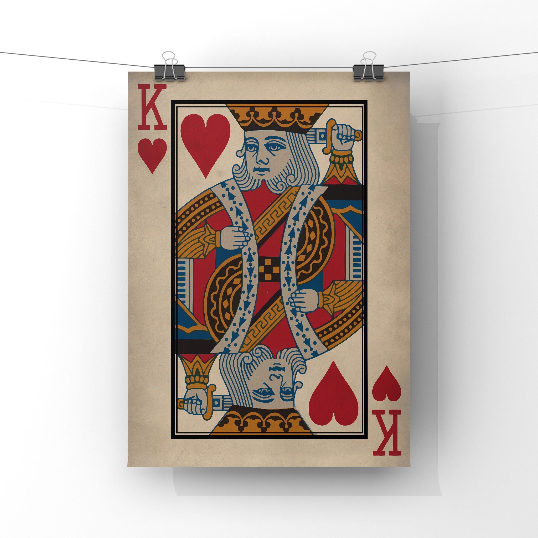 Prints Digital Prints King of Hearts Poker Playing Cards Wall Art Decor ...