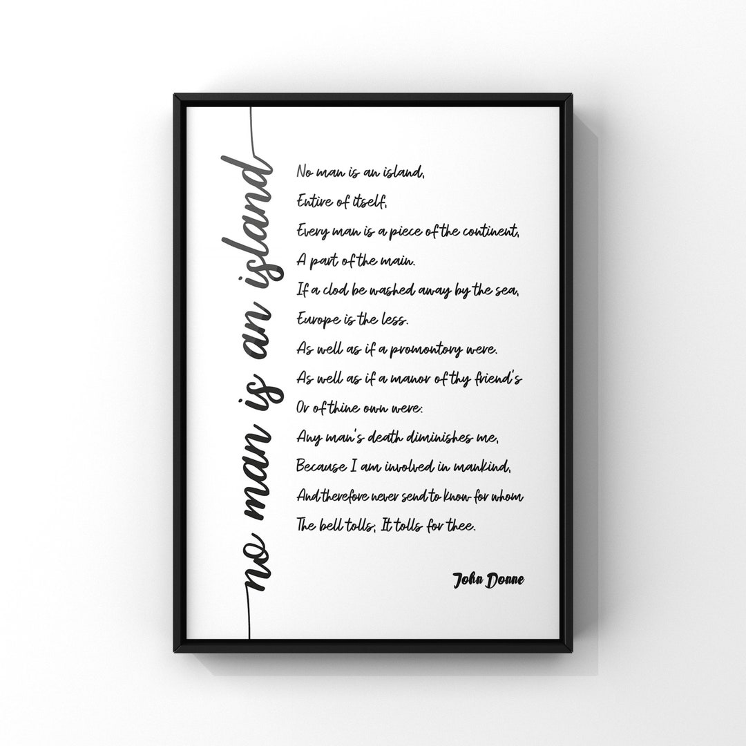 No Man is an Island Poem by John Donne Poster Print | Poetry Wall Art ...