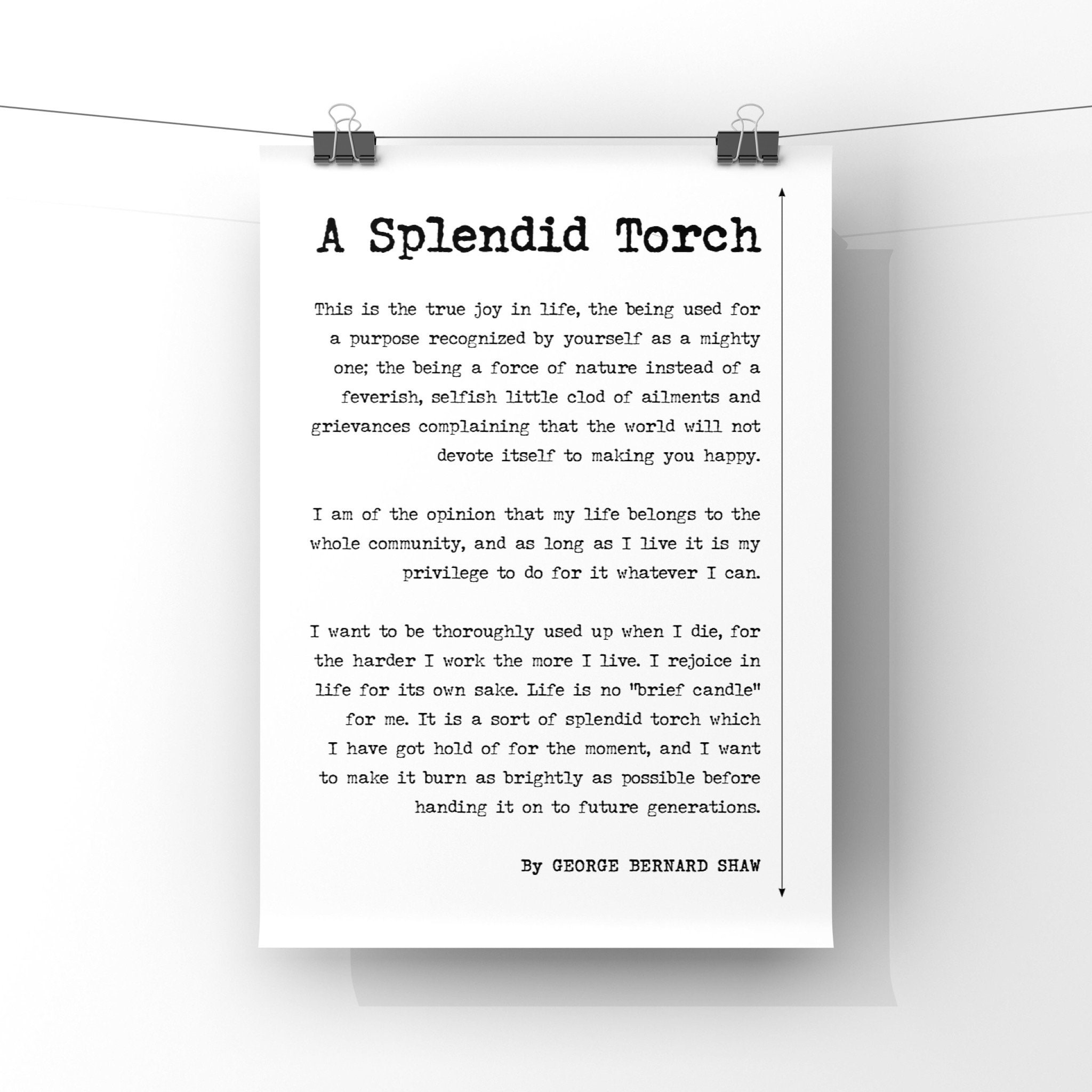 A Splendid Torch Quote by George Bernard Shaw Poster Quote | Etsy