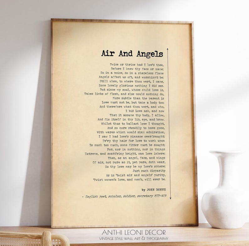Air and Angels Poem Print by John Donne | Spiritual Love Poetry Wall ...