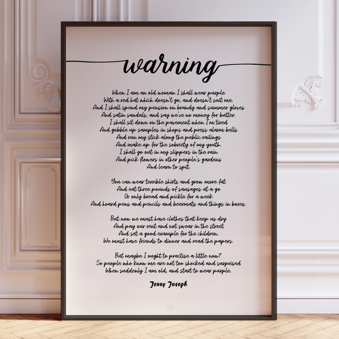 Warning Poem Print in Script Font by Jenny Joseph When I Grow Old I ...