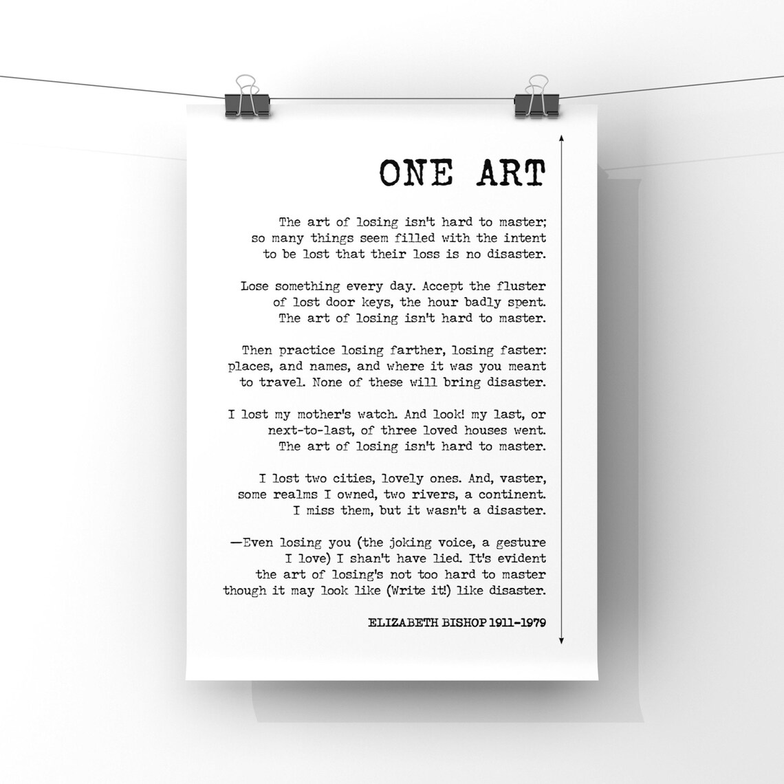 One Art Poem by Elizabeth Bishop Poster A Poem Print About | Etsy UK