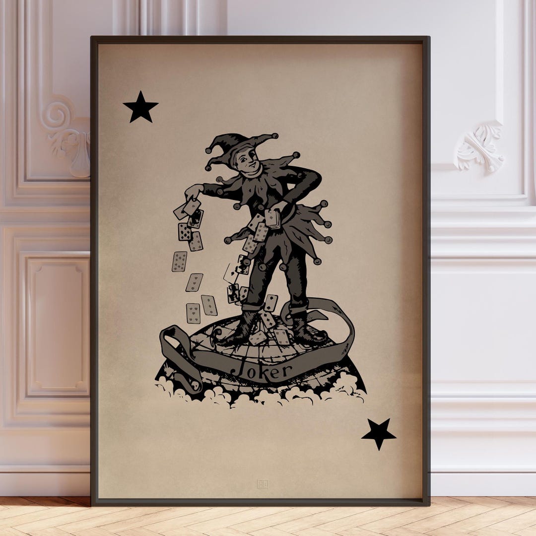 Black Joker Playing Card Poster Print, Vintage Poker Cards Wall Art ...