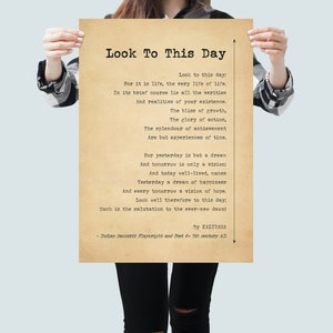 Look to This Day by Kalidasa Poem Print Sun Salutation Poetry Poster ...