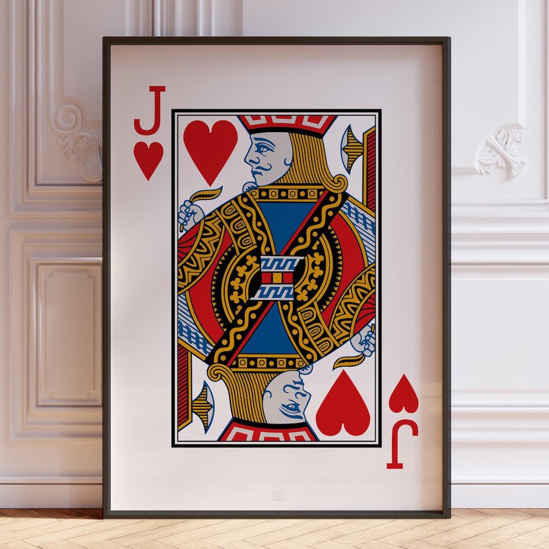 Jack of Hearts Playing Cards Wall Art Print, Red Heart Card Deck Poster ...