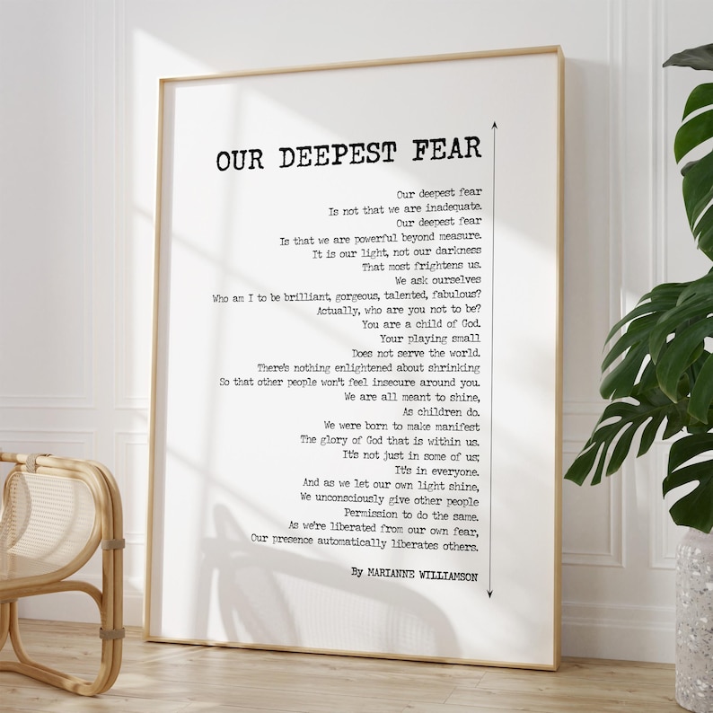 Our Deepest Fear Poem Print – Marianne Williamson Quote Poster ...