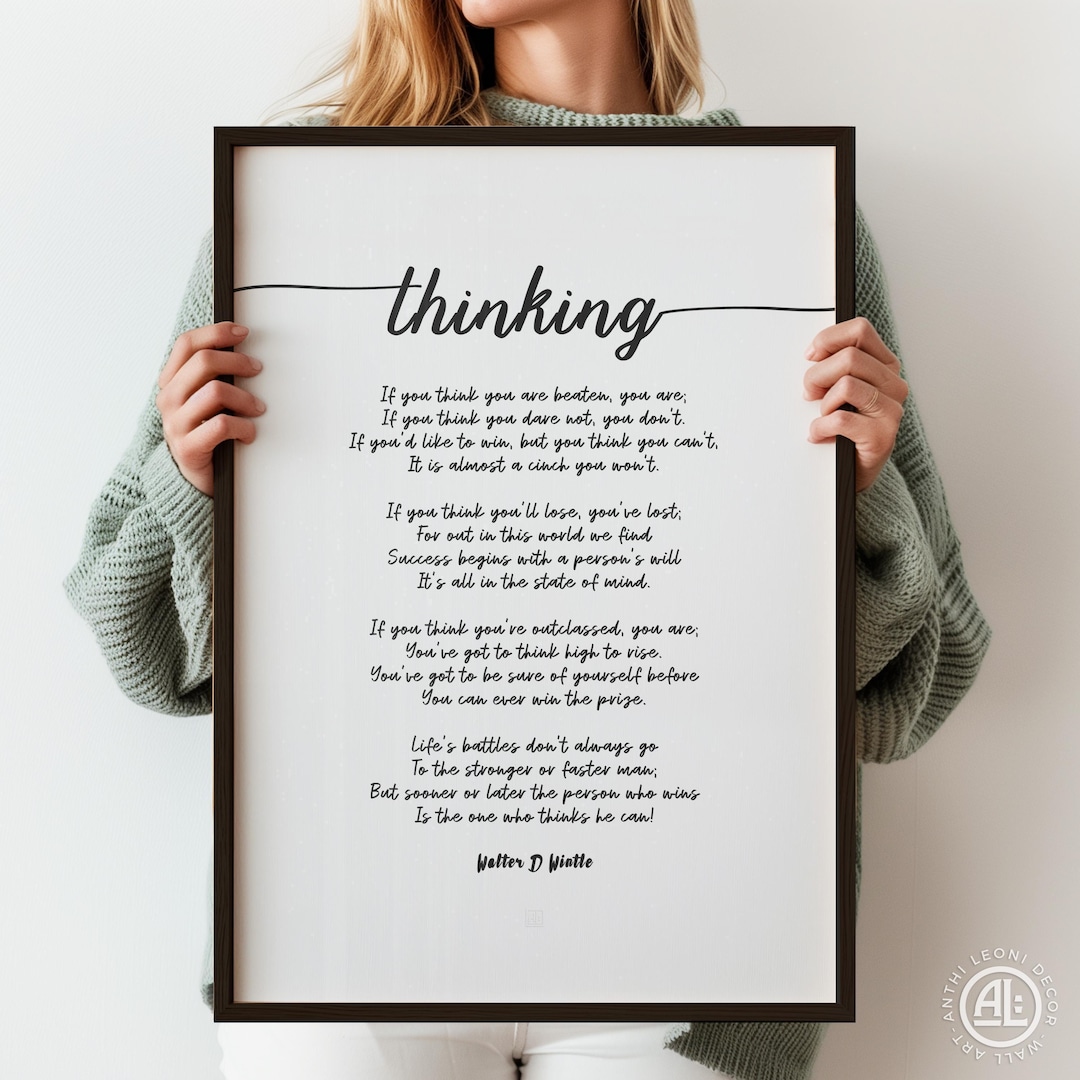 Thinking Poem Poster - Inspirational Office Decor (framed or Unframed ...