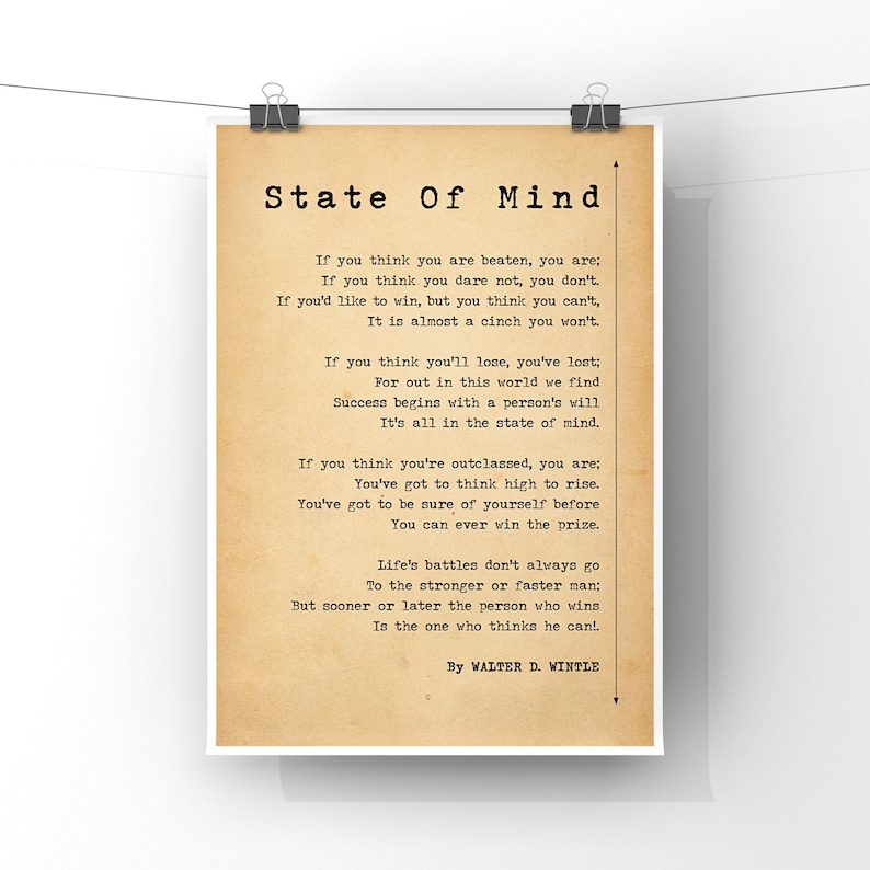State of Mind Poem by Walter D Wintle Poster Print It's | Etsy