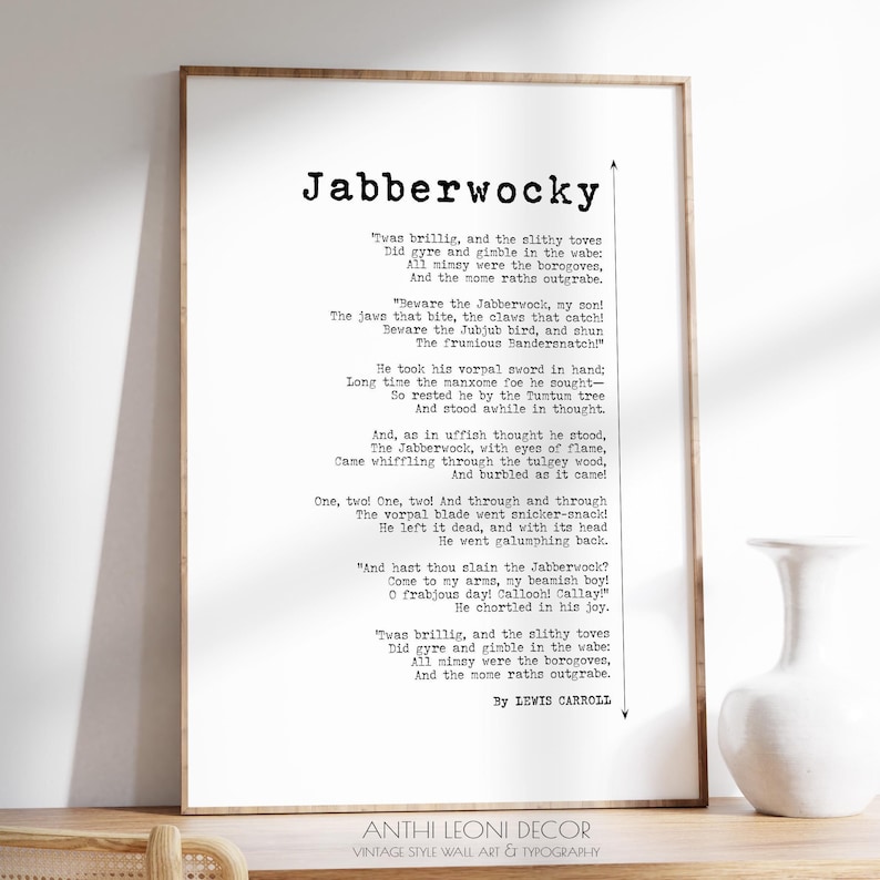 Lewis Carroll's Jabberwocky Nonsense Poem Verse Print | Alice in ...