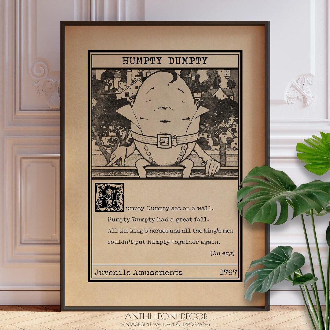 Humpty Dumpty, Nursery Rhyme Wall Art, Vintage Nursery Room Decor, Baby ...