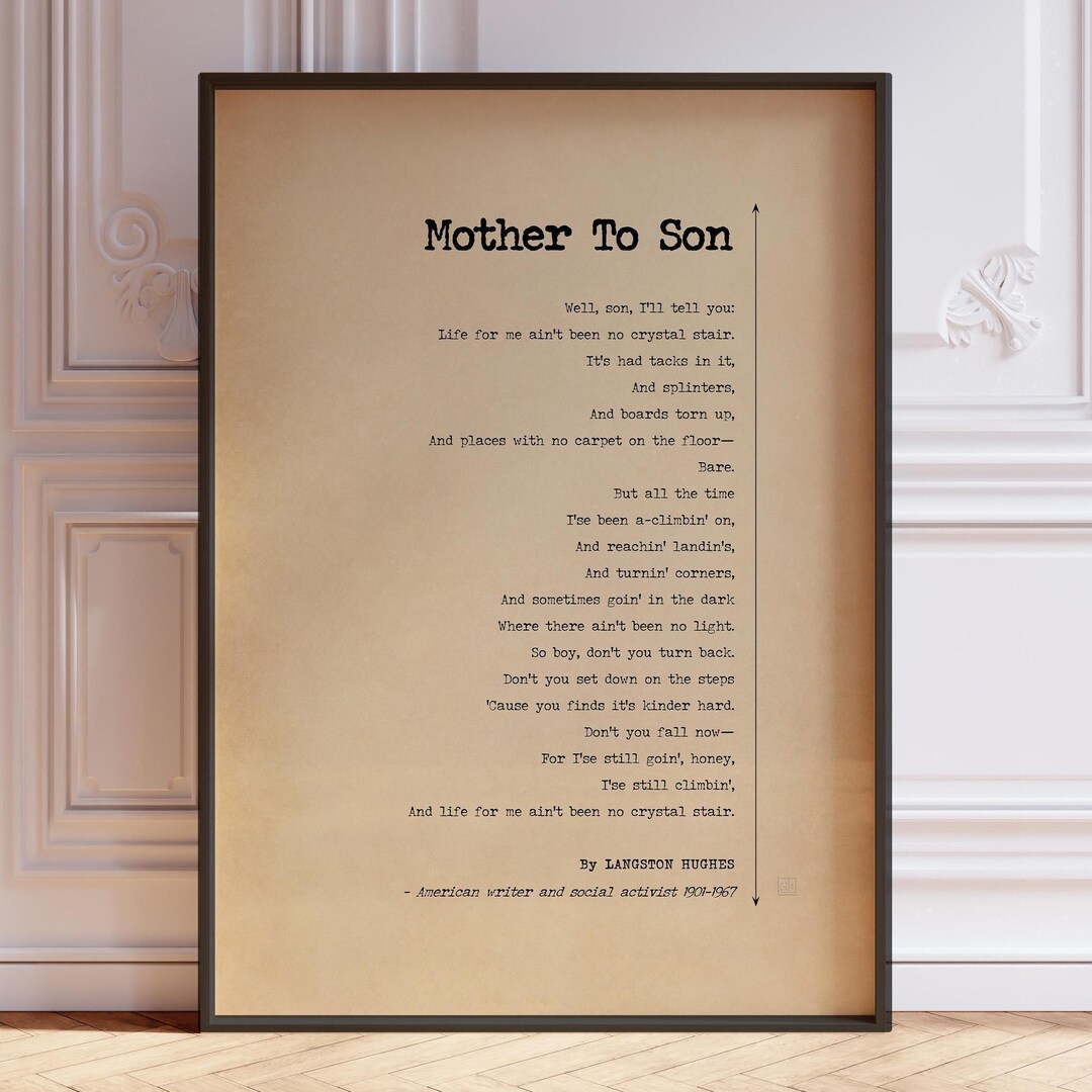 Mother to Son Poem Print by Langston Hughes | Inspirational Poetry ...