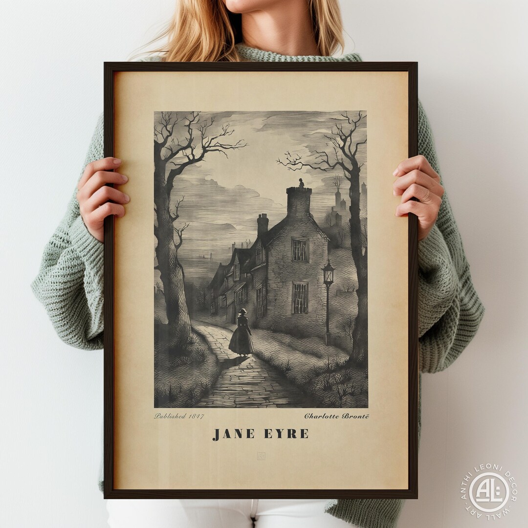 Jane Eyre Gothic Vintage Print, Monochrome Book Illustration, Literary ...
