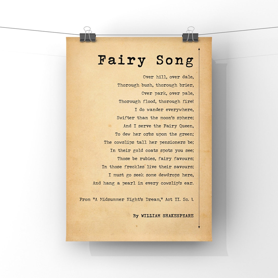 Fairy Song A Poem by William Shakespeare Poster Print | Etsy